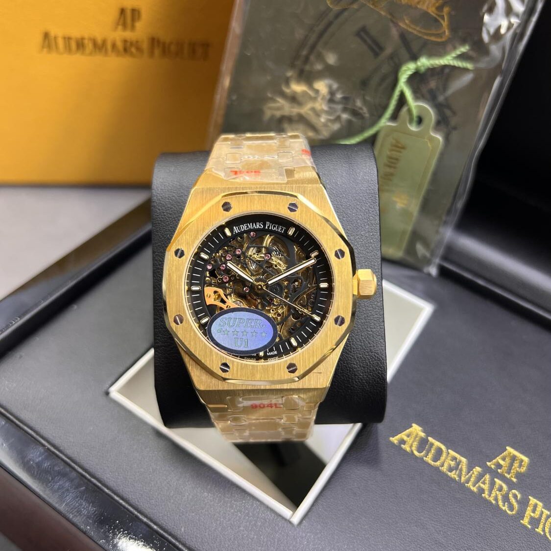AUDEMARS PIGUET ROYAL OAK SKELETON BLACK DIAL GOLD - GalaxyPlace.pk
