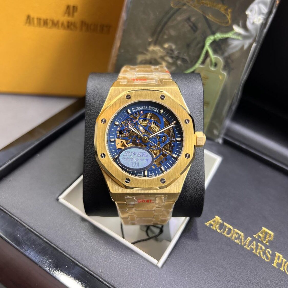 AUDEMARS PIGUET ROYAL OAK SKELETON BLUE DIAL GOLD - GalaxyPlace.pk