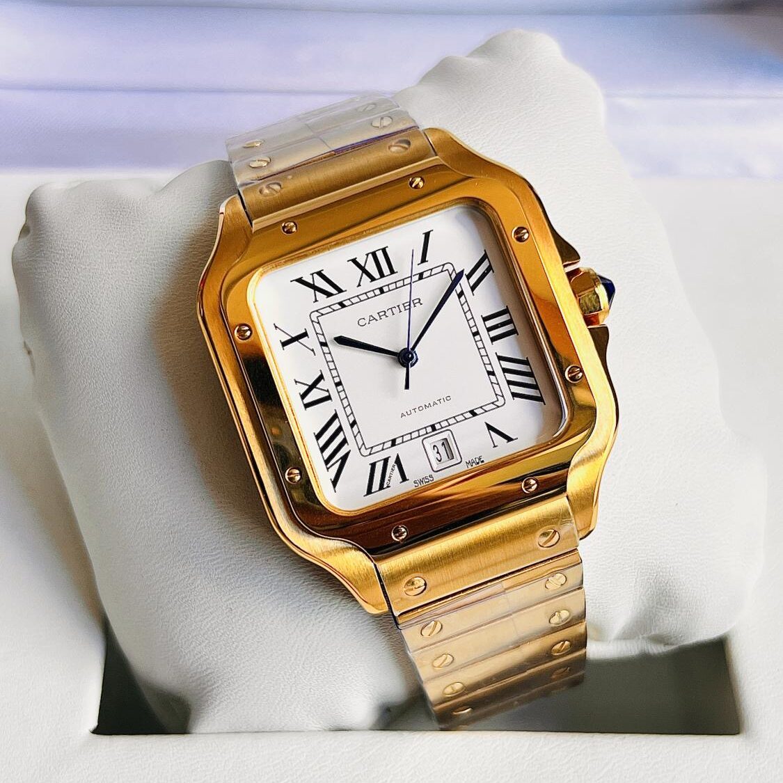 CARTIER SANTOS DE CARTIER AUTOMATIC WHITE DIAL GOLD - GalaxyPlace.pk