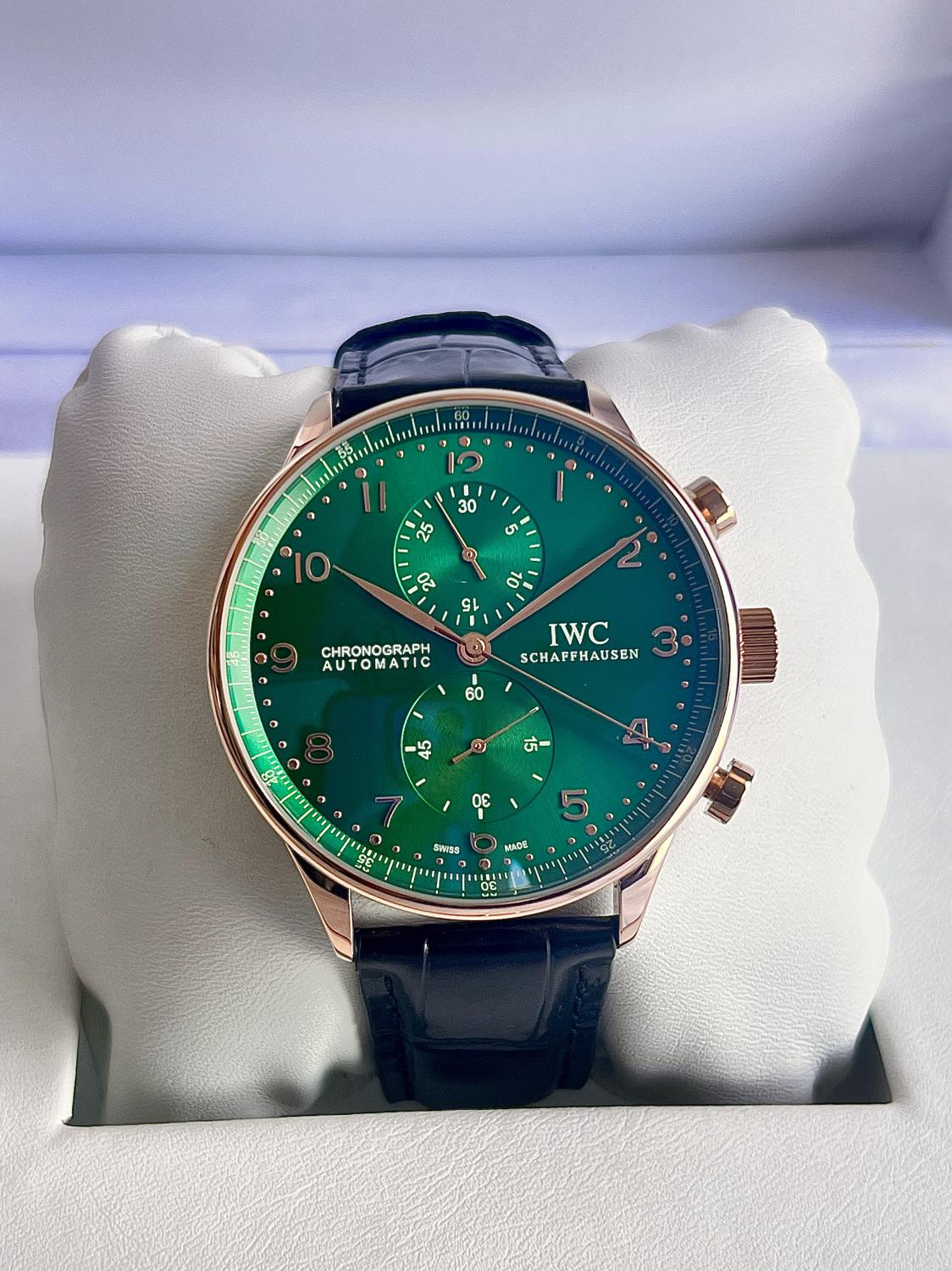 IWC PORTUGIESER CHRONGRAPH GREEN DIAL ROSE GOLD - GalaxyPlace.pk
