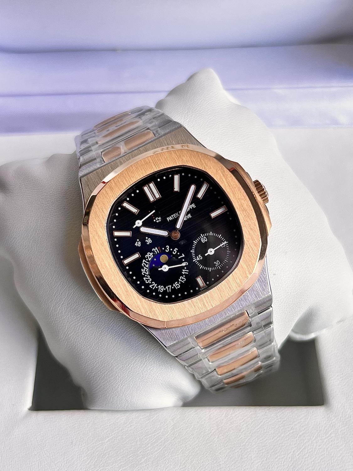 PATEK P NAUTILUS 5712 BLACK DIAL MOON PHASE TWO TONE - GalaxyPlace.pk