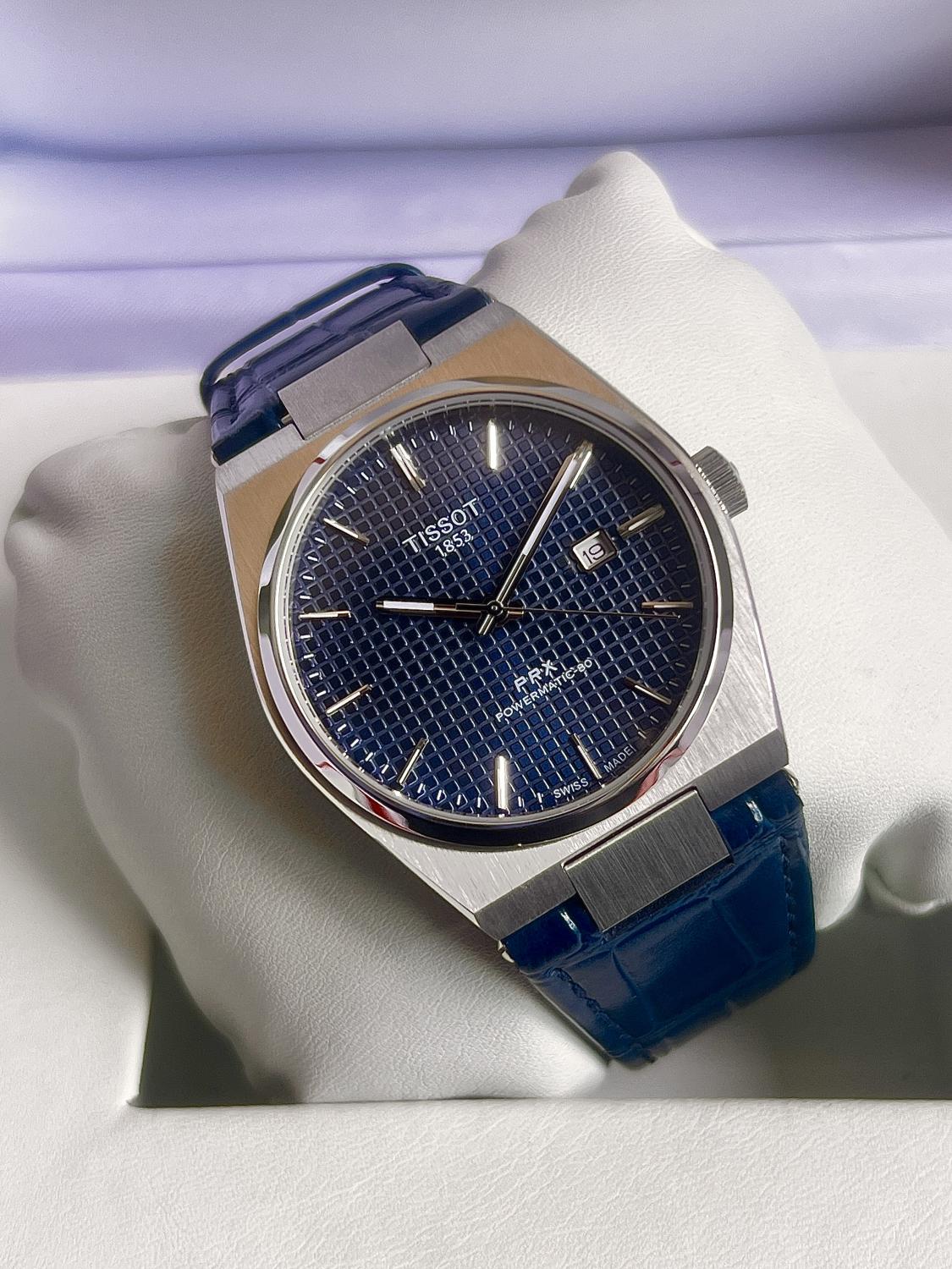 TISSOT PRX QUARTZ BLUE DIAL LEATHER STRAP WATCH - GalaxyPlace.pk