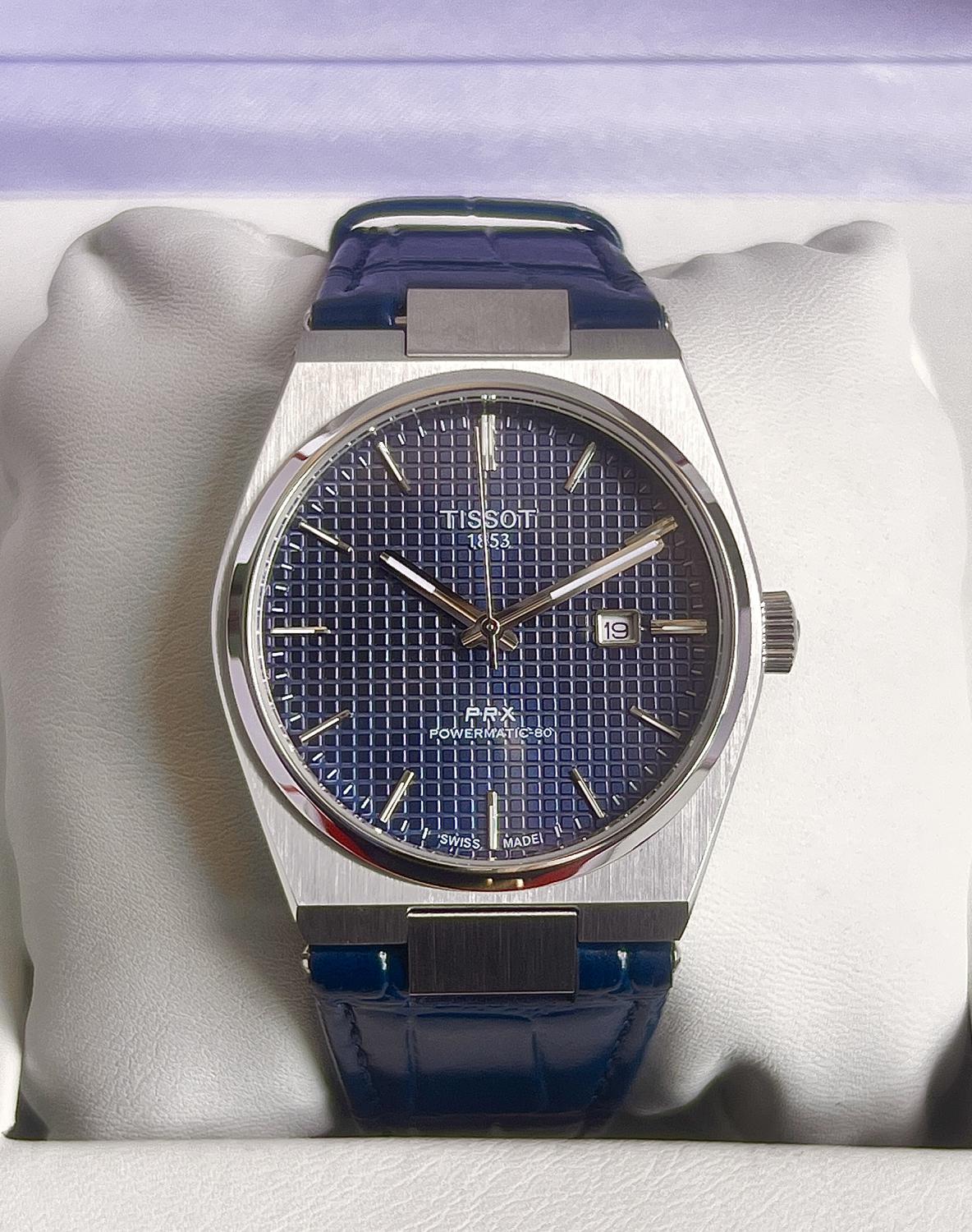 TISSOT PRX QUARTZ BLUE DIAL LEATHER STRAP WATCH - GalaxyPlace.pk